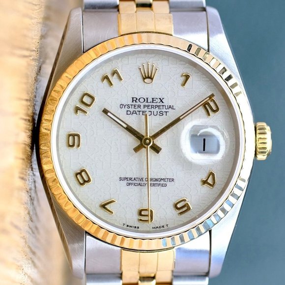 Rolex | Accessories | Rolex Datejust Cream Pyramid Arabic Dial 8k Gold ...